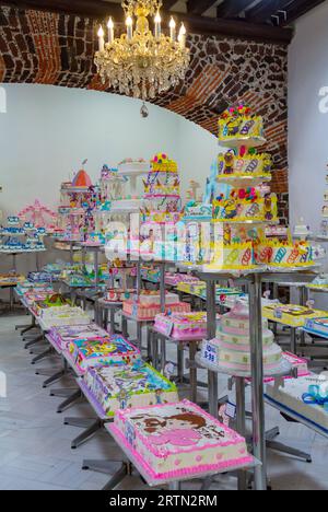 Mexico City, CDMX, Mexico, A display of decorated cakes at Pas Eleria ...