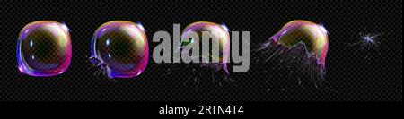 Iridescent soap bubble burst and disappear sequence steps for animation ...
