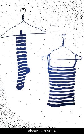 Hanging clothes illustration drawing engraving, ink line art, vector ...