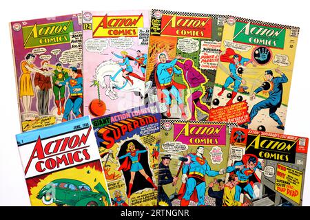 Covers of ACTION COMICS - DC Comics. American Comic book with Superman ...