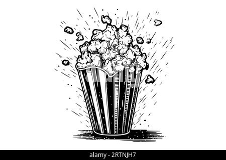 Popcorn explosion engraving ink vector illustration , line art Stock ...