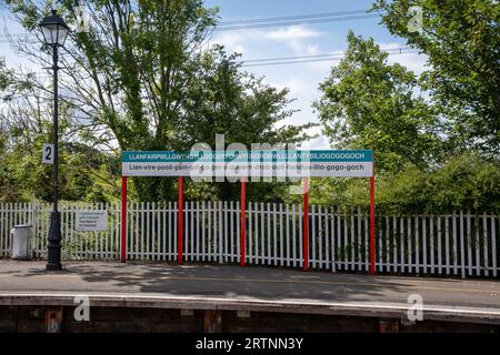 The station platform sign of the longest place name in the world which ...