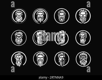 God father set of flat circle shaped compositions with mythical old man ...