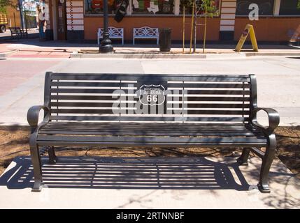 Bench with Route 66 sign Stock Photo - Alamy