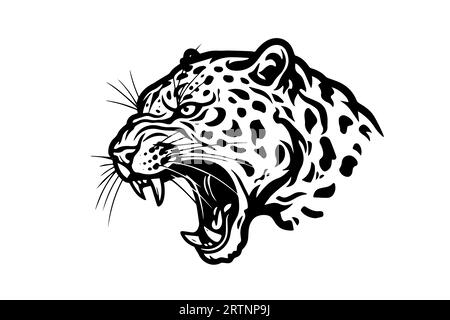 Leopard head logotype or mascot hand drawn ink sketch. Engraving style ...