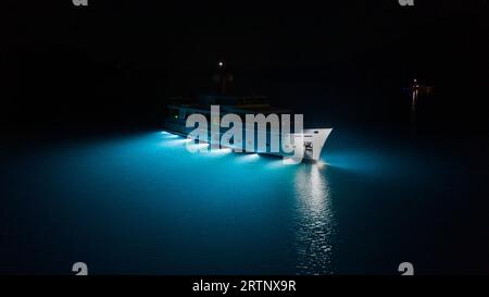 Luxury motor yacht, stunning submarine underwater lights illuminating ...