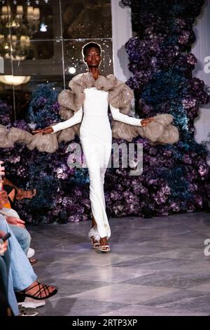 Model Debra Shaw walks on the runway during the Gareth Pugh Fashion ...