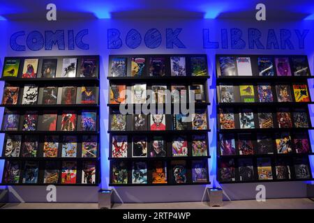 The comic book library at the DC Comics and Warner Bros Batman Unmasked ...