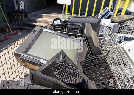 Electrical and electronic waste disposed of in a recycling center ...