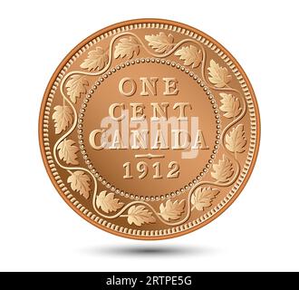 Canadian Penny one cent coin on white background, depicting maple tree ...