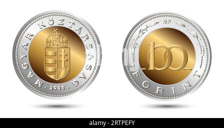 Reverse and obverse of Hungary coin, one forint, isolated in white ...