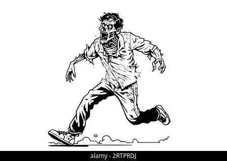 Zombie ink sketch. Walking dead hand drawing vector illustration Stock ...