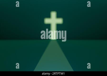 3d illustration of dark room with cross-shaped light on the wall ...