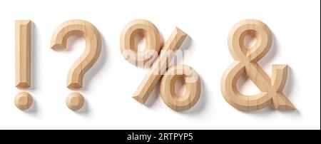 Letters and symbols made of wood. 3d illustration of wooden alphabet ...