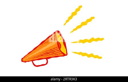 Retro megaphone sketch. Screaming bullhorn advertising, vintage announcement, propaganda. Vector ...