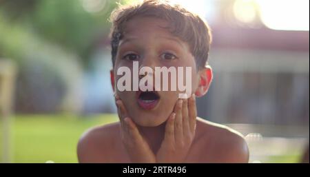 Child boy SHOCK reaction with despair. Emotional kid reacting with ...