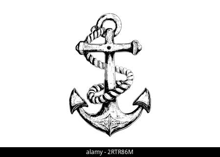 A Ship Anchor And Chain Nautical Woodcut Drawing Stock Vector Image ...