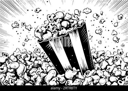 Popcorn explosion engraving ink vector illustration , line art Stock ...