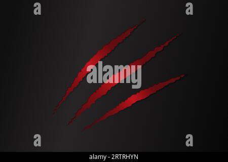 Cat scratch. Set of red bloody animal claw marks isolated on white ...
