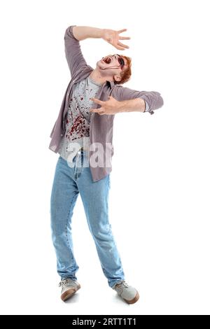 Scary zombie man on white background Stock Photo - Alamy
