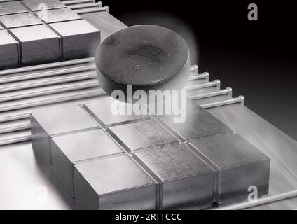 3D graphic of superconductor, metallic object in mid-air Stock Photo ...