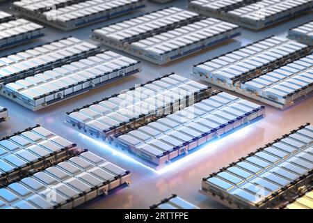 3d rendering electric car battery with pack of battery cells module on ...