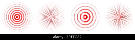 Red concentric ripple circles. Sonar or sound wave rings. Epicentre ...