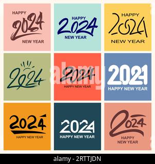 2024 number hand lettering. Happy New Year script text. Dry brush ...