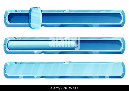 Set slider ice interface button, frozen panel for game level in cartoon style isolated on white ...