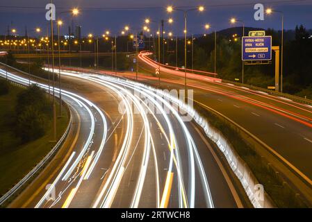 Evening traffic on the D1 highway in Ostrava, Czech Republic, September ...