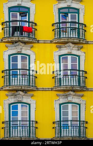Colorful buildings of Lisbon historic center near landmark Rossio ...