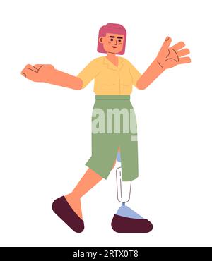 Asian young woman with prosthetic leg gesturing black and white 2D ...