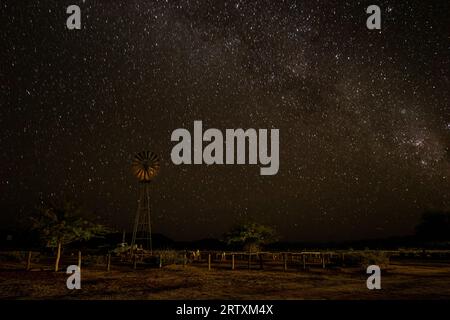 Windmill and starry night sky, Solitaire, Namibia Stock Photo - Alamy