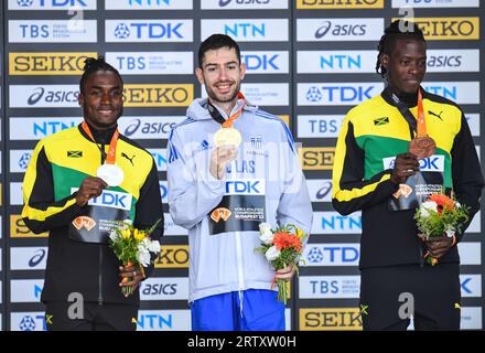 Tajay Gayle of Jamaica with his bronze medal for long jump on day seven ...