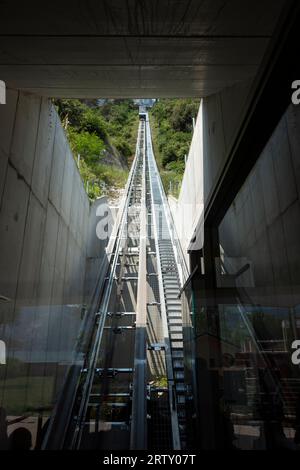 The Riva funicular, the Bastione Scenic Lift from Riva town on Lake ...
