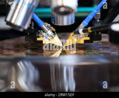 Dresden, Germany. 13th Sep, 2023. Employees stand in a clean room for ...