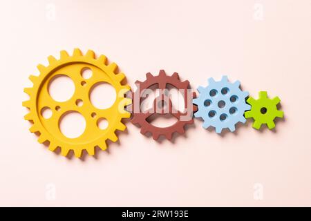 Top view of colorful gears. Corporate work and modern business process ...