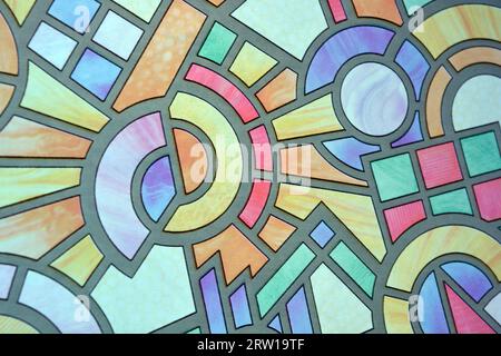 Unusual hand-drawn color film with a mosaic pattern glued to the glass ...