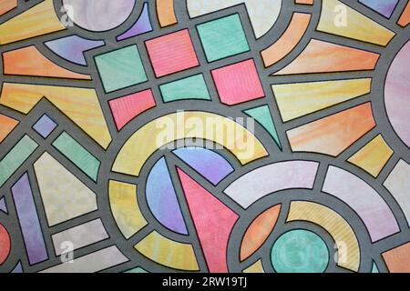 Unusual hand-drawn color film with a mosaic pattern glued to the glass ...