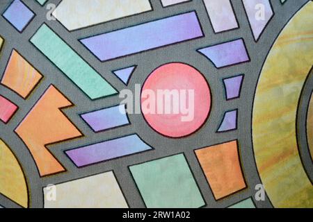 Unusual hand-drawn color film with a mosaic pattern glued to the glass ...