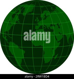Model Earth globe with continents and a coordinate grid, dark green ...
