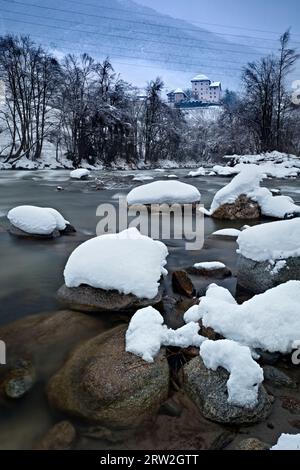 The Noce stream and the medieval castle of Caldes. Sole Valley ...