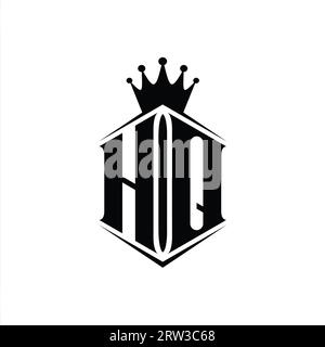 HQ Letter Logo monogram hexagon shield shape crown with sharp style design template Stock Photo ...