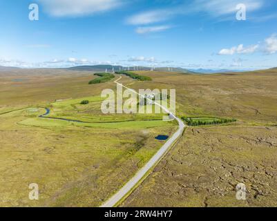 Aerial view of the A836 single track road between Lairg and Altnaharra ...