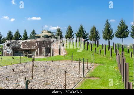 Esch casemate with anti tank rails and M4 Sherman tanks as part of ...