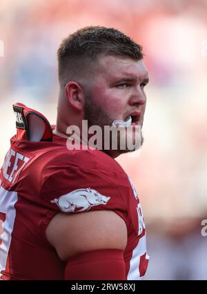 September 16, 2023: Arkansas offensive coordinator Dan Enos speaks with ...