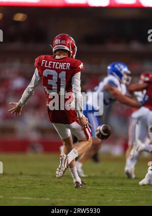 September 9, 2023: Max Fletcher #31 Arkansas punter prepares to put his ...