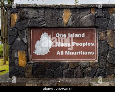 Mauritian motto signage at Ganga Talao, Grand Bassin religious site ...