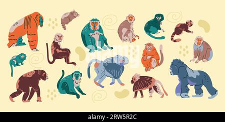 Hand drawn macaque color concept. Children's character Stock Vector ...