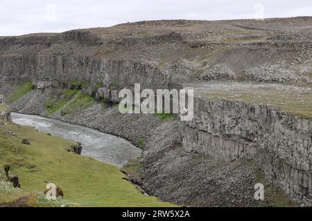 Iceland-Basalt gorge from Dettifoss largest waterfall in Europe Stock ...